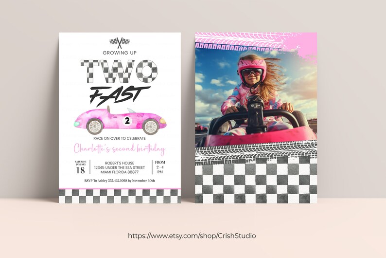 EDITABLE Two Fast Birthday Invitation Girl Birthday Invitation Two Fast ...