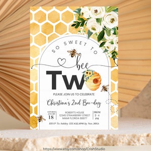 Editable Bee Birthday Card Bee Theme Bee Party Birthday Card 2nd ...