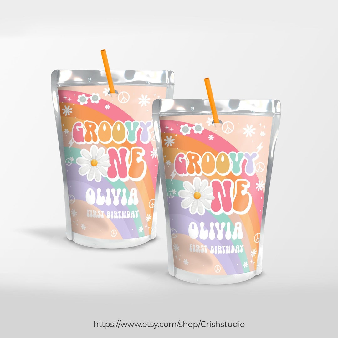 EDITABLE Groovy ONE Juice Label First Birthday Groovy Party Juice Pouch ...