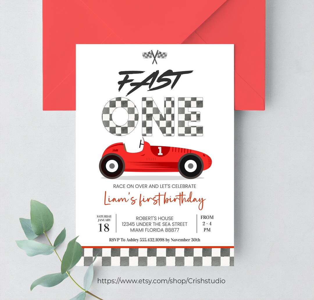 Editable Fast ONE Birthday Invitation Race Car 1st Birthday Invite ...