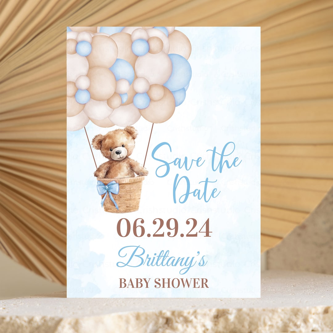 EDITABLE Teddy Bear Baby Shower Save the Date Card Bear Baby Shower ...
