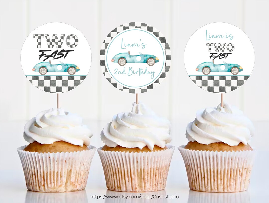 Editable Two Fast Birthday Cupcake Toppers Racecar Party Cake Toppers ...