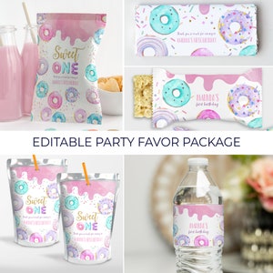 Sweet One Birthday Juice Label Donut Birthday Editable Donut Birthday ...