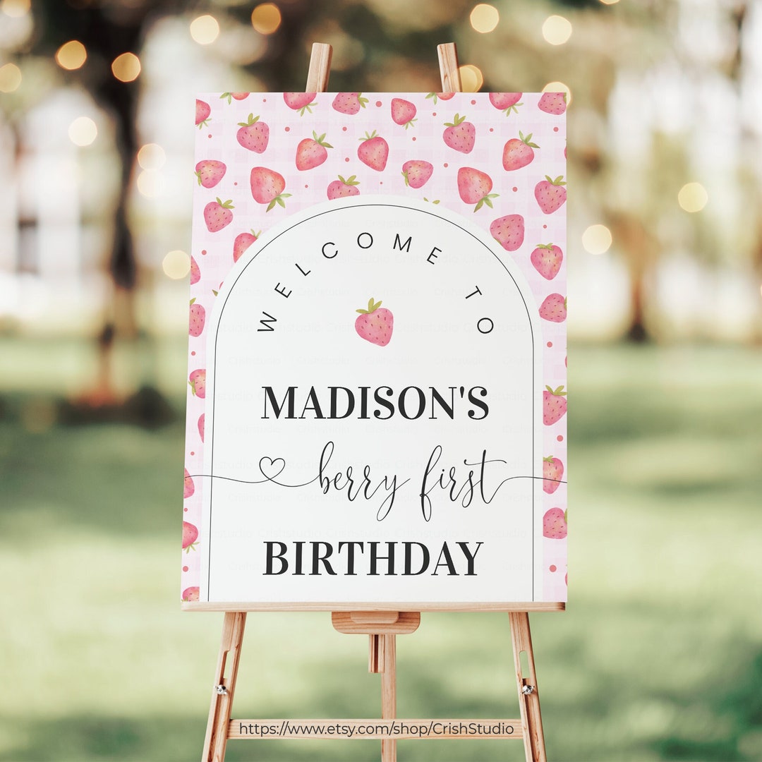 Berry First Birthday Welcome Sign Strawberry Birthday Editable Birthday ...