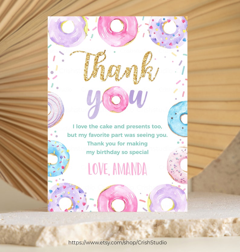 EDITABLE Donut Grow up Birthday Thank You Card Donut Birthday Donut ...