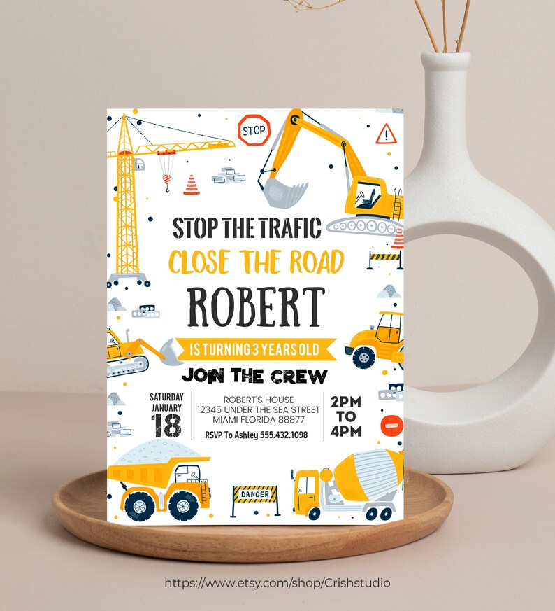 Editable Construction Birthday Invitation Dump Truck Birthday Etsy