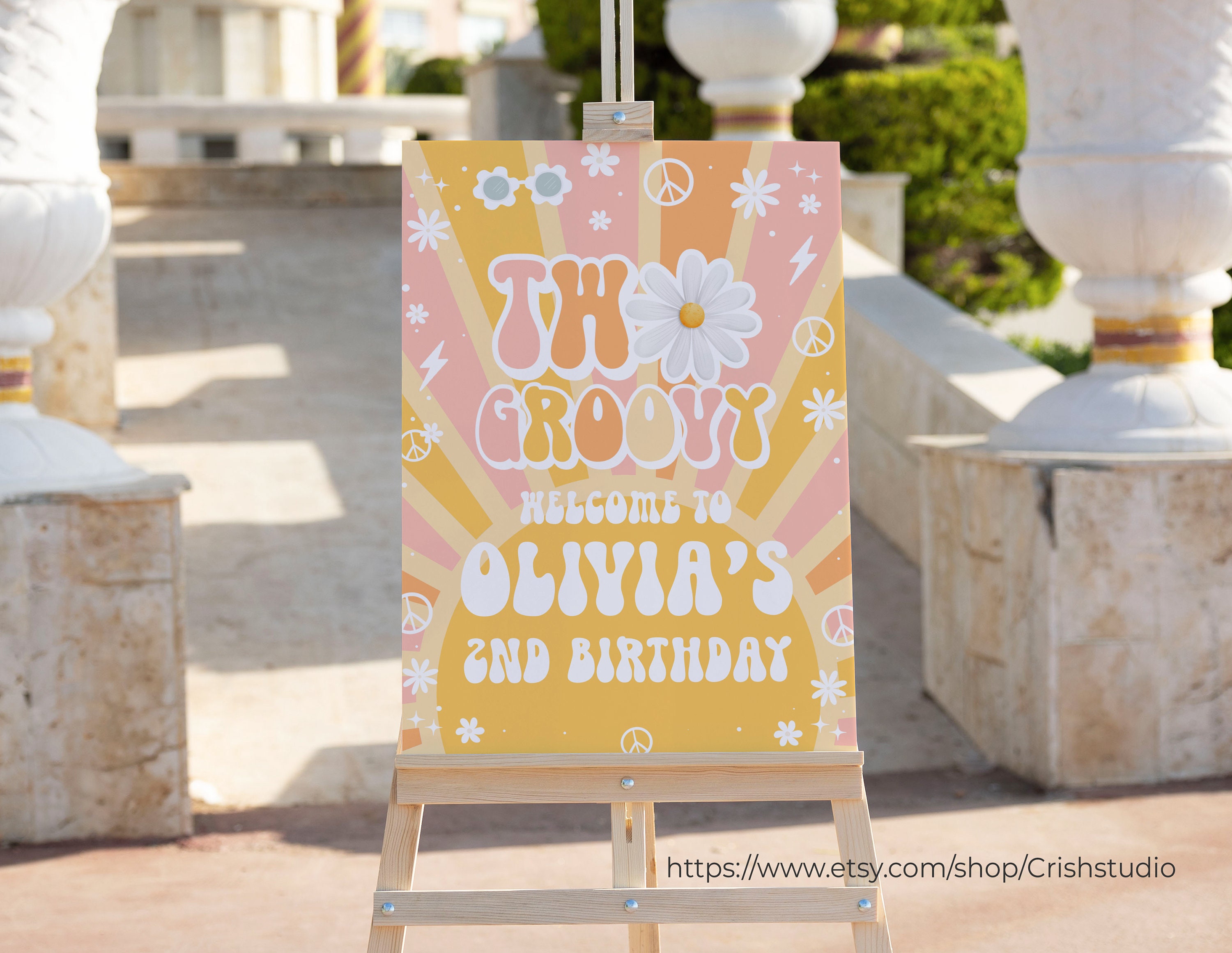 Editable Groovy Welcome Sign Daisy Party Sign Welcome Hippie - Etsy
