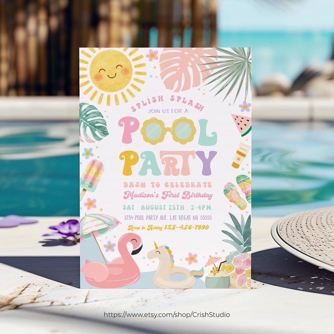 Editable Splish Splash Pool Party Birthday Invitation Pool Party With ...