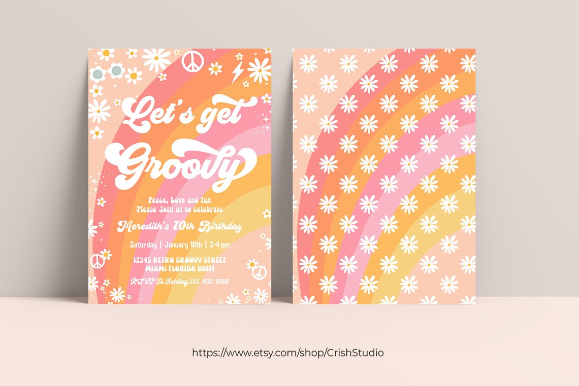 Let's Get Groovy Birthday Invitation Hippie Van Editable Groovy ...