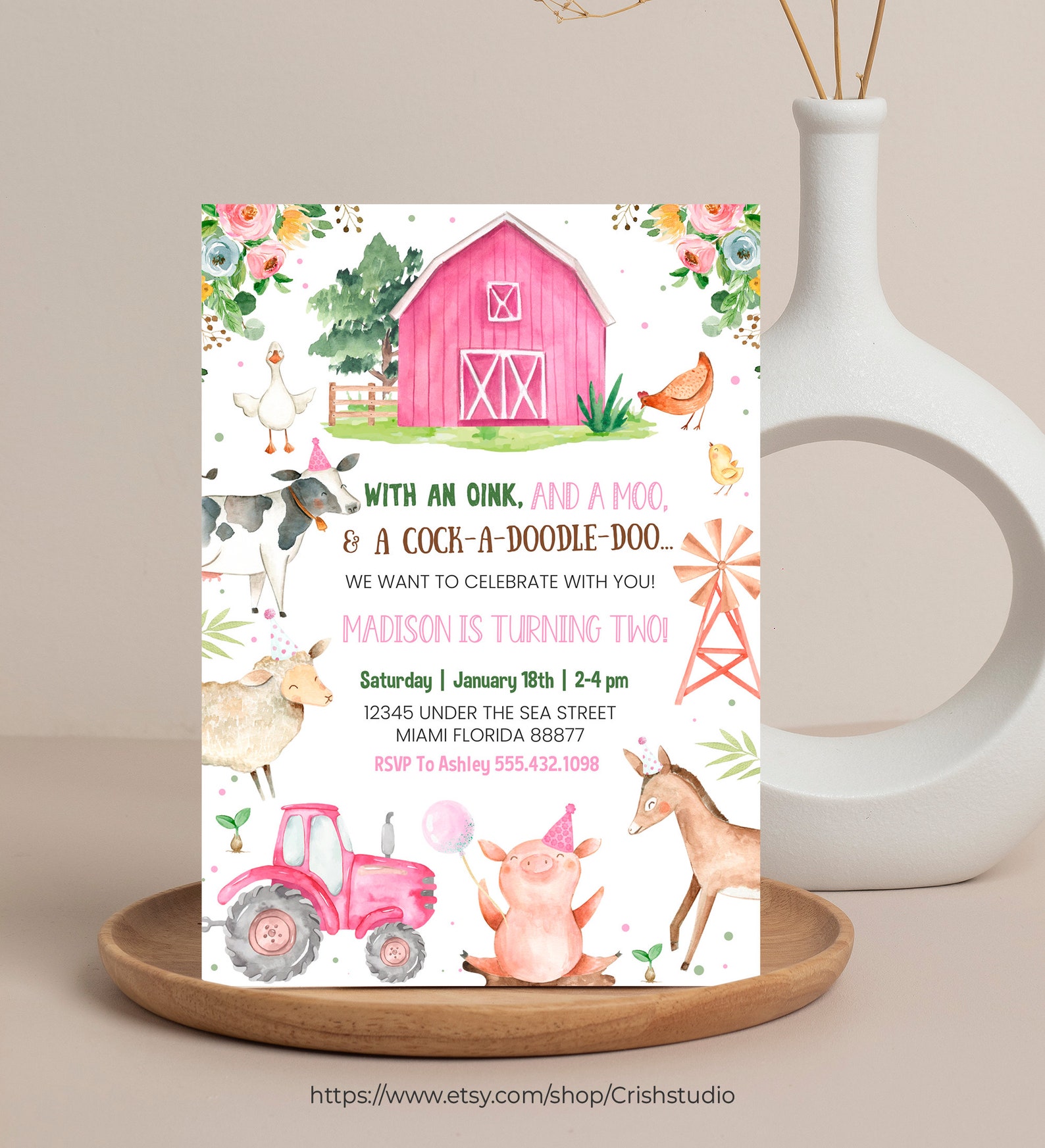 Editable Farm Birthday Invitation, Girl Barn Party, Digital Invite ...