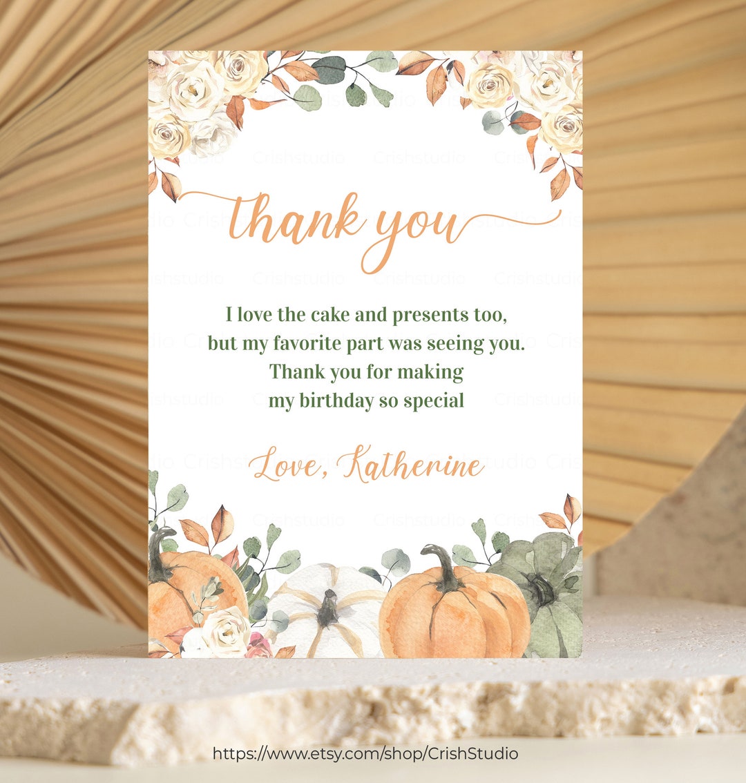 EDITABLE Our Little Pumpkin Thank You Card Pumpkin 1st Birthday Fall ...