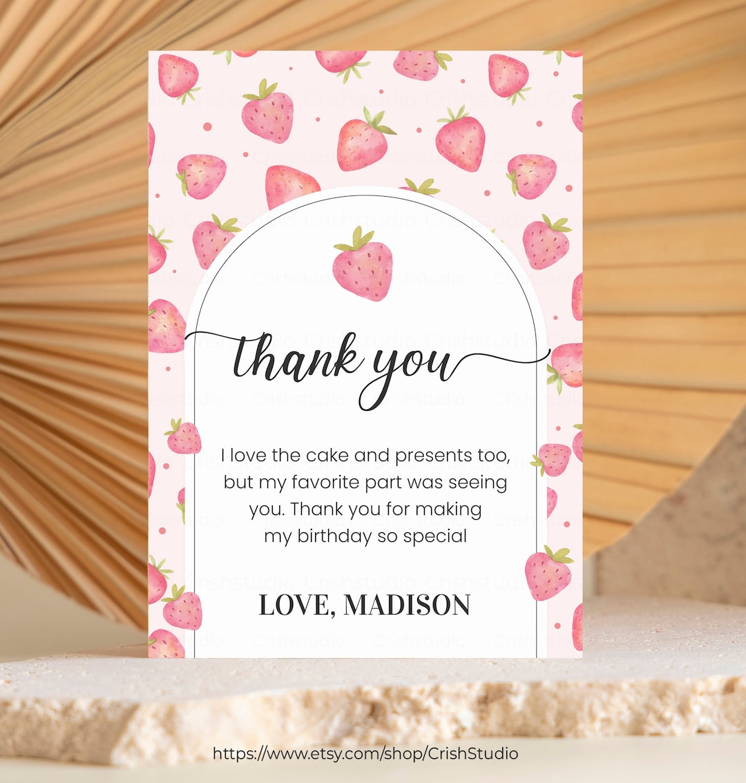 Berry First Thank You Card Strawberry Birthday Editable Greeting Card ...