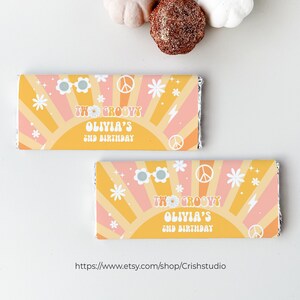 Editable Groovy Thank You Card Two Daisy Birthday Note Card Hippie ...