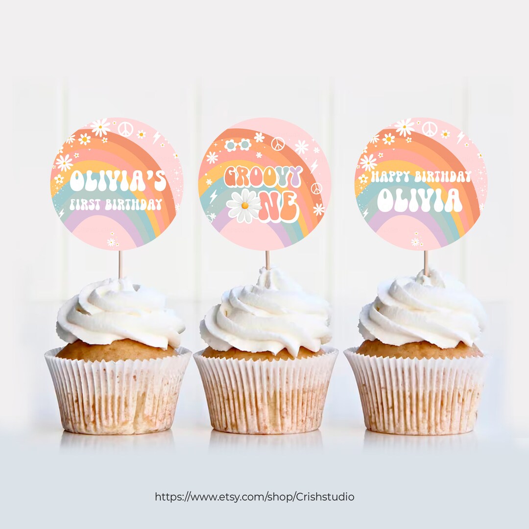 EDITABLE Groovy ONE Cupcake Toppers First Birthday Groovy Party ...