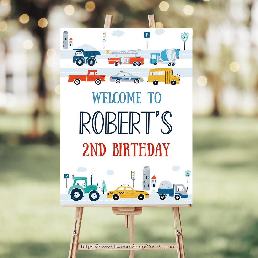 Editable Transportation Birthday Welcome Sign Fire Truck Firetruck ...