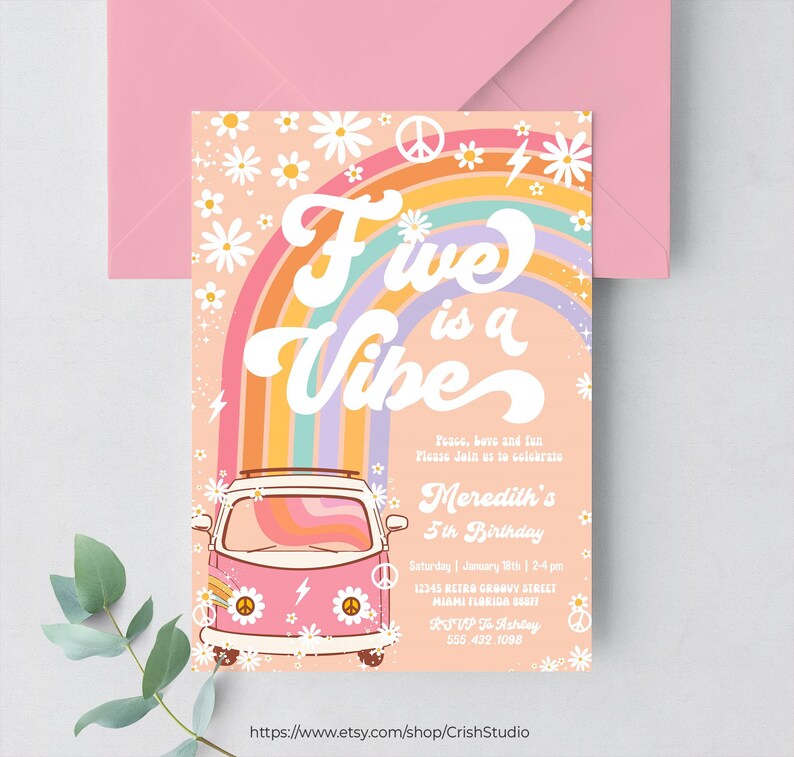EDITABLE Groovy Birthday Welcome Sign Five is a Vibe Groovy Decorations ...