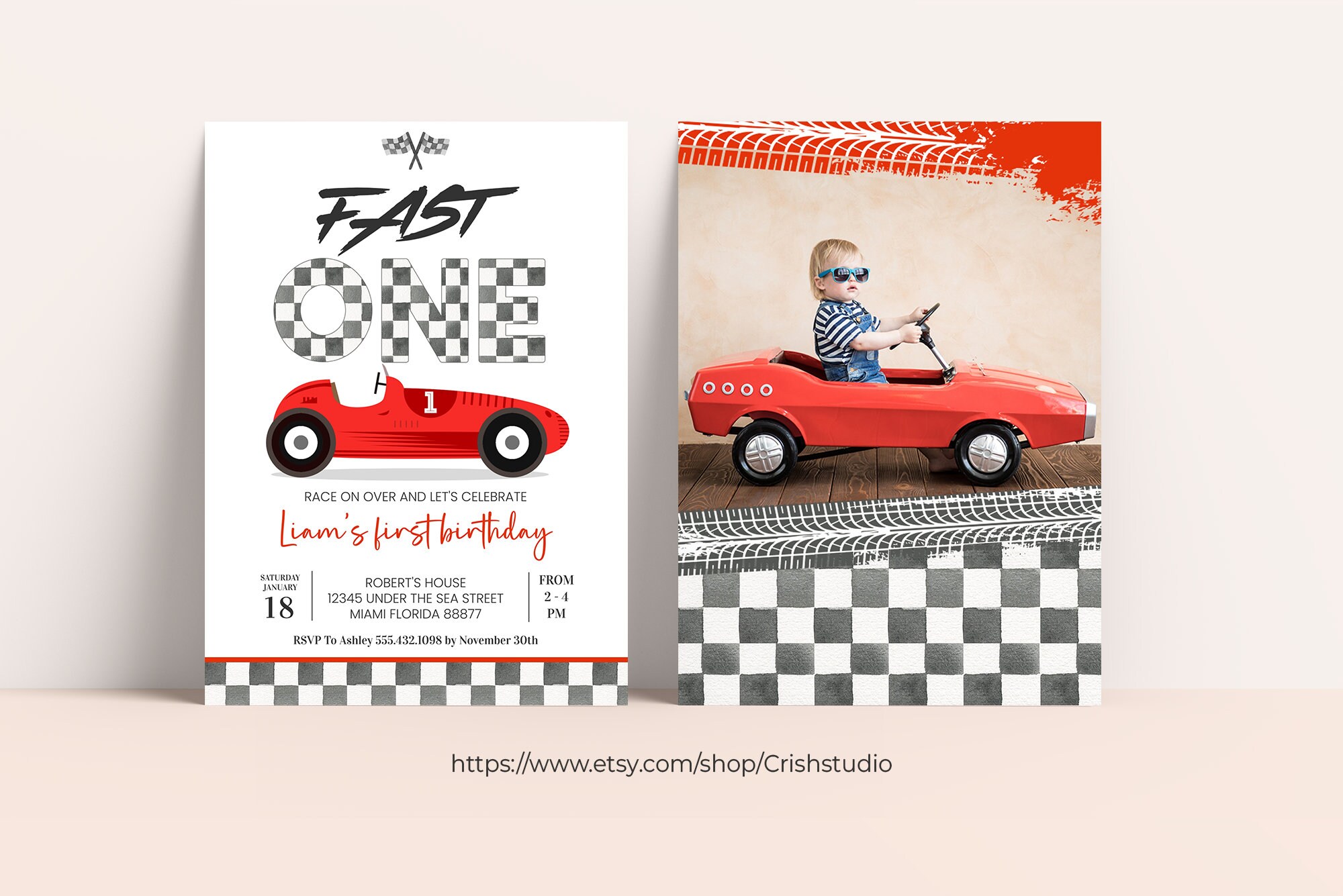 Editable Fast ONE Birthday Invitation Race Car 1st Birthday - Etsy