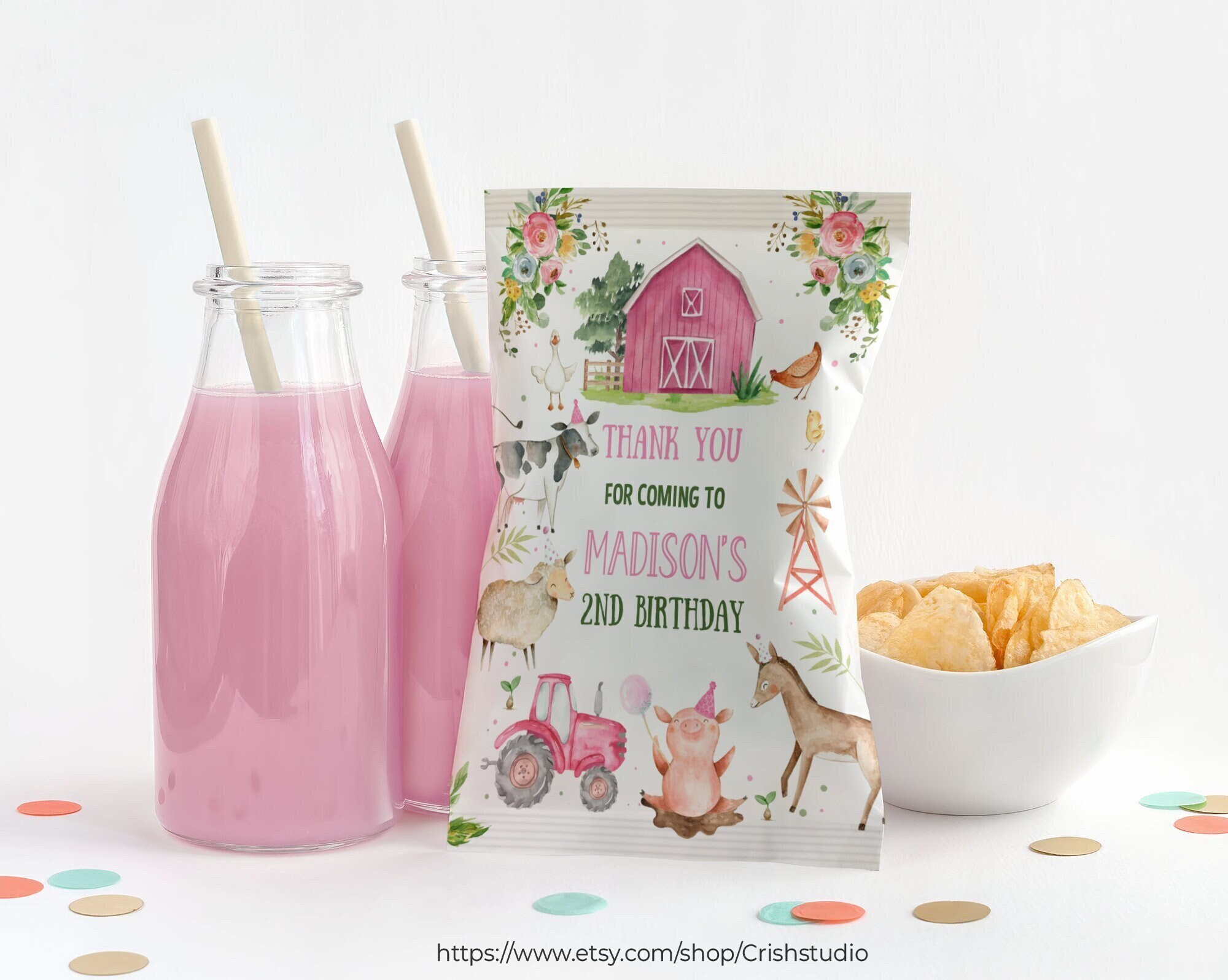 EDITABLE Farm Chip Bag Label Birthday Chip Bag Treat Bags Custom Chip ...
