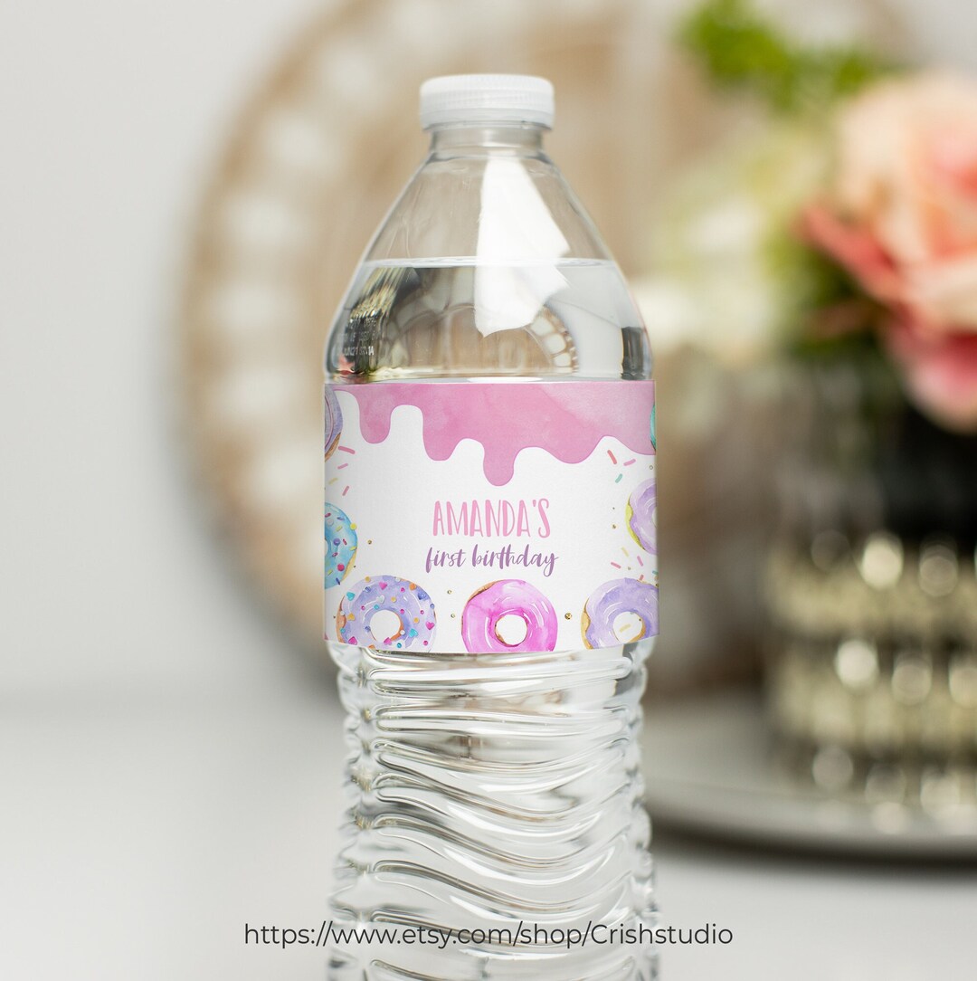 Sweet One Birthday Water Bottle Labels Donut Birthday Editable Donut ...