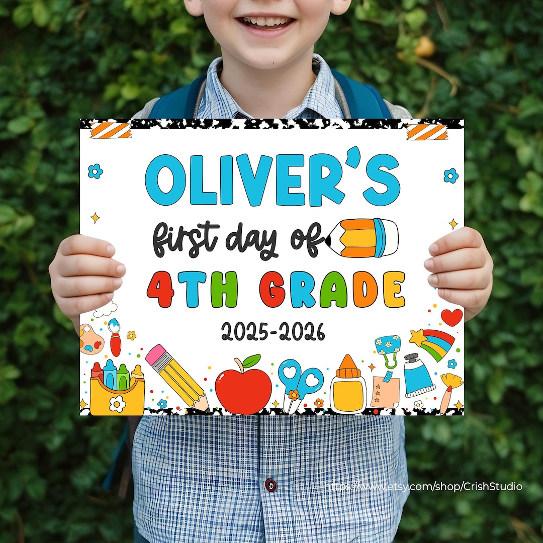 First Day of School Sign First Day of 4th Grade Personalized Back to ...