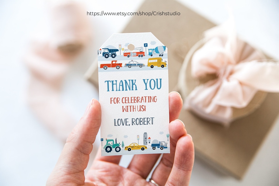 Editable Transportation Birthday Favor Tag Fire Truck Firetruck Diggers ...