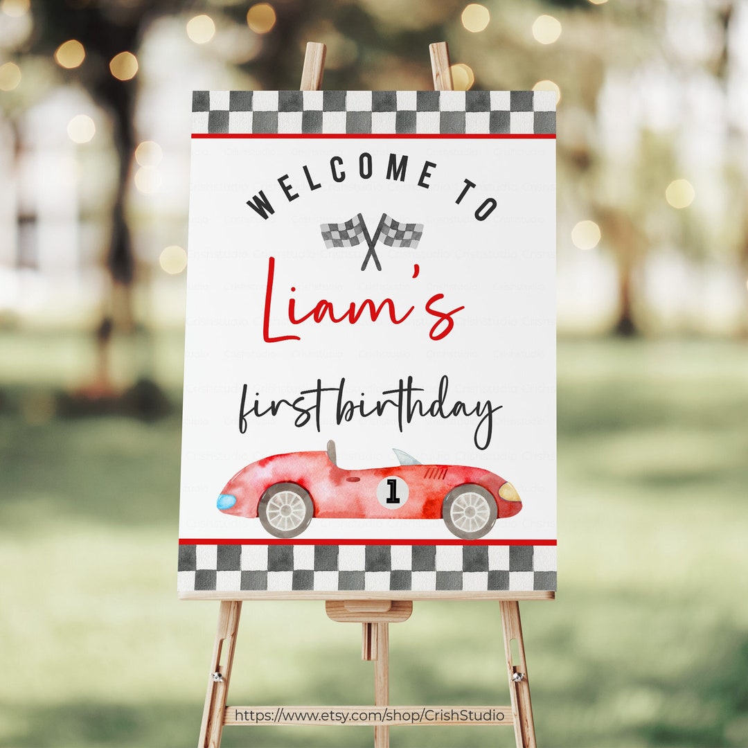 EDITABLE Fast One Birthday Party Signs Racecar Welcome Sign Decorations ...