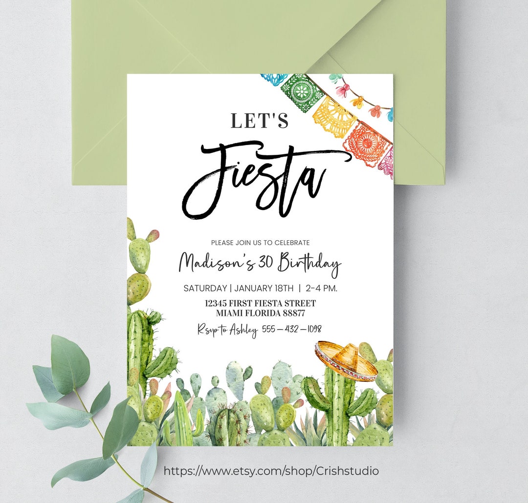 Fiesta Birthday Invitation EDITABLE ANY AGE Fiesta Modern Birthday ...