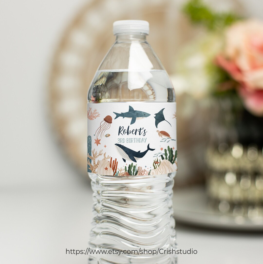Under the Sea Water Bottle Labels Editable Ocean Theme Birthday Boy ...