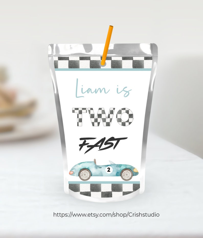 Editable Two Fast Juice Label Racecar Favor Drink Label Racing Car ...