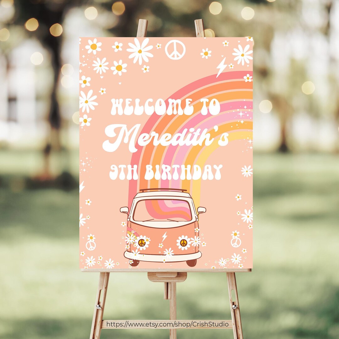 EDITABLE Groovy Birthday Welcome Sign Nine is a Vibe Groovy Decorations ...