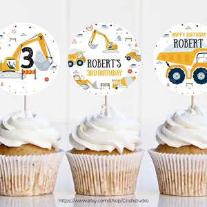 Editable Construction Favor Tags Dump Truck Digger Excavator ...