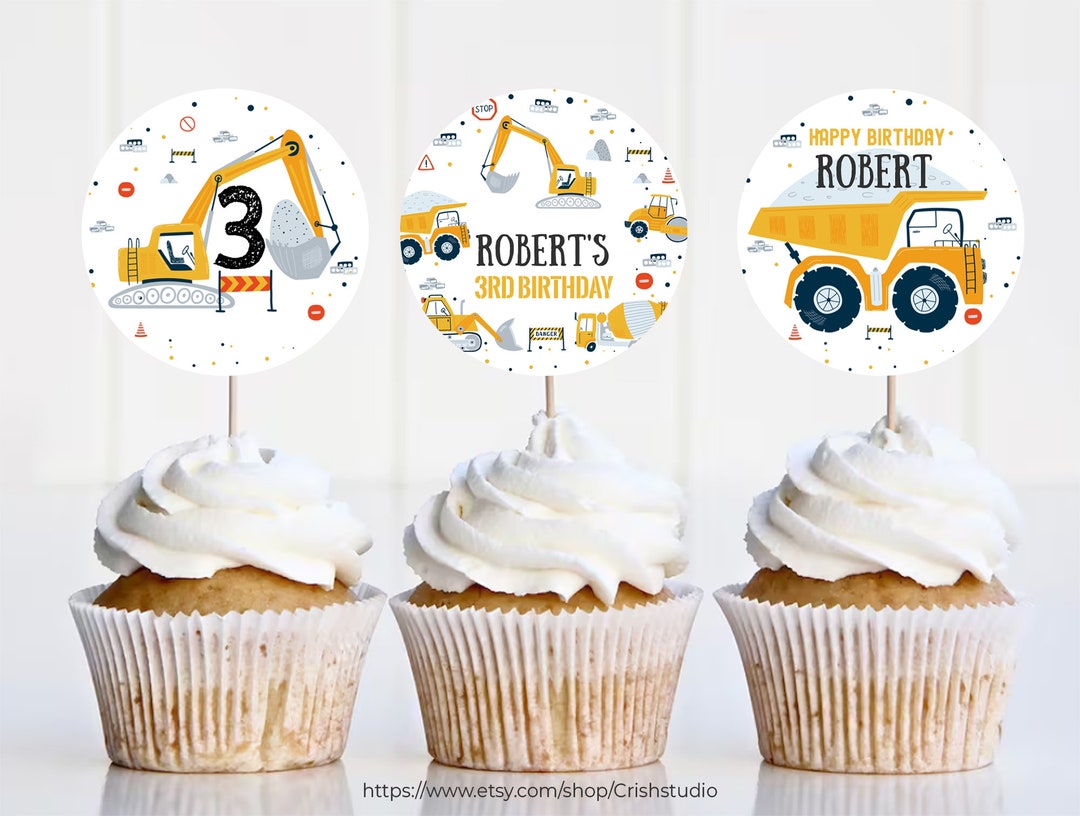 Editable Construction Birthday Cupcake Toppers Construction Party Cake ...