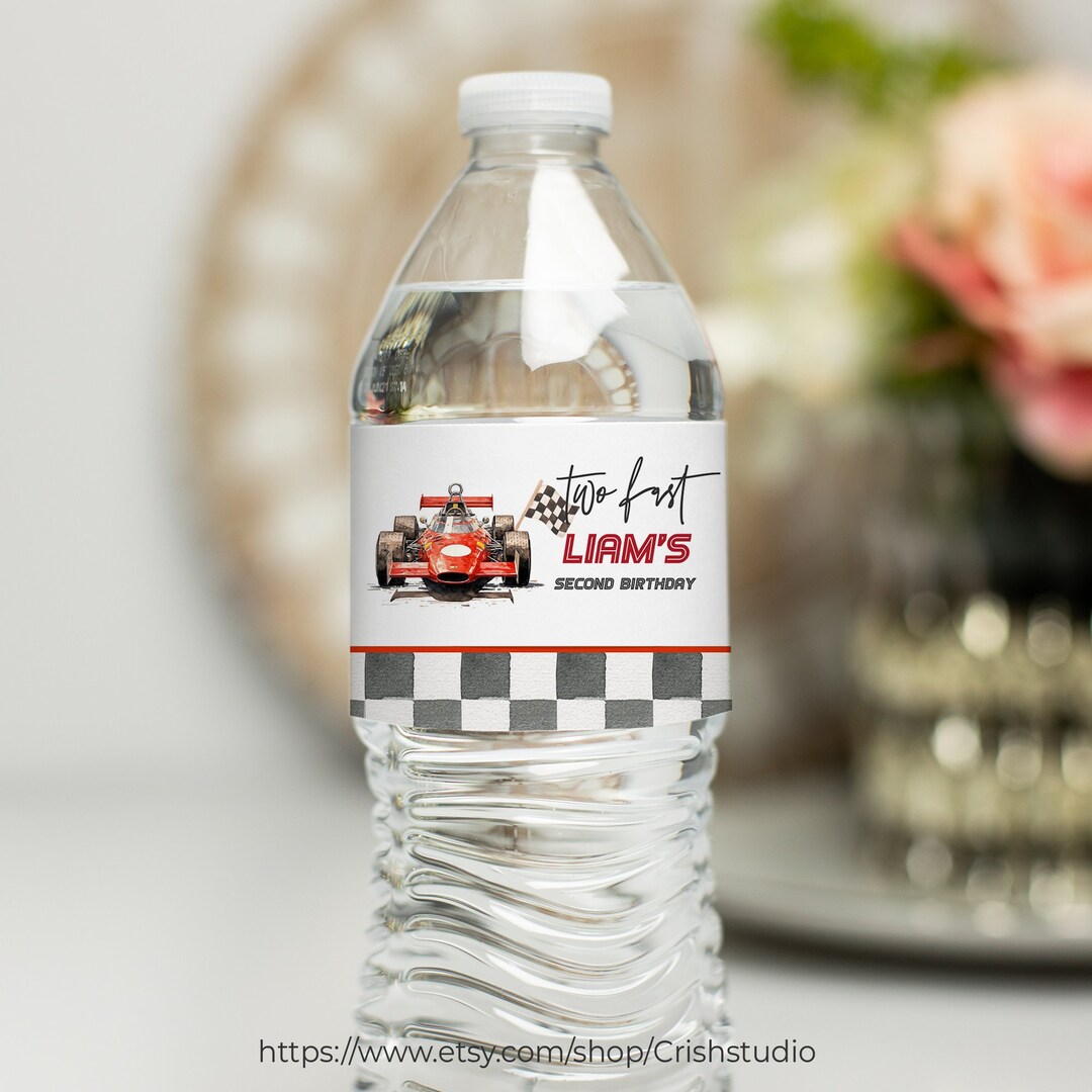 Editable TWO Fast Water Bottle Labels Race Car 2nd Birthday Water ...