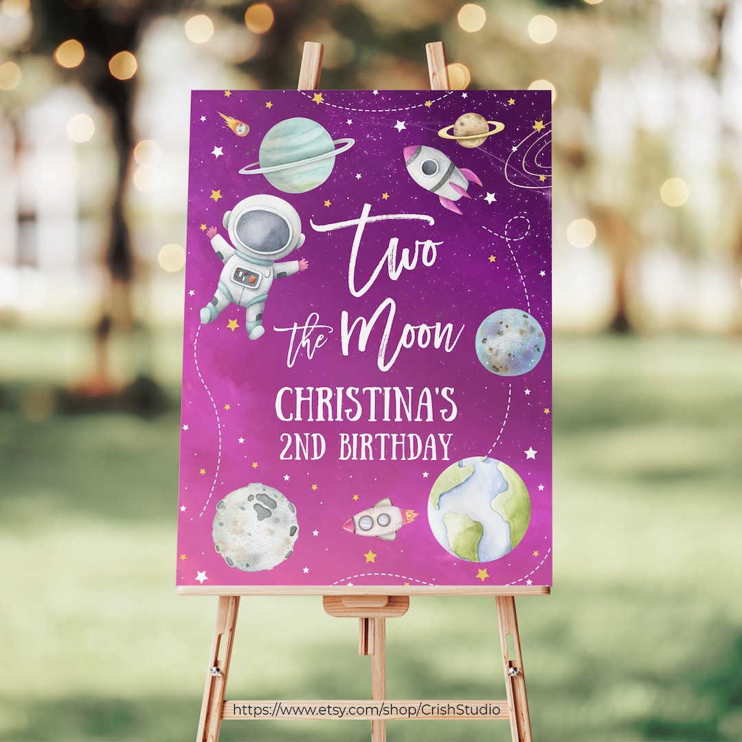 Two the Moon Welcome Sign Birthday Girl Editable Two the Moon Birthday ...