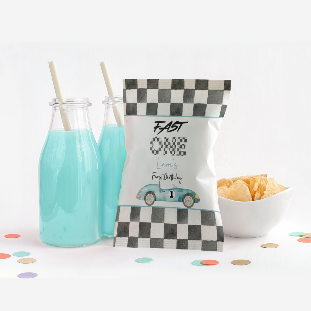 EDITABLE Fast One Chip Bag Fast One Birthday Custom Chip Bags Race Car ...