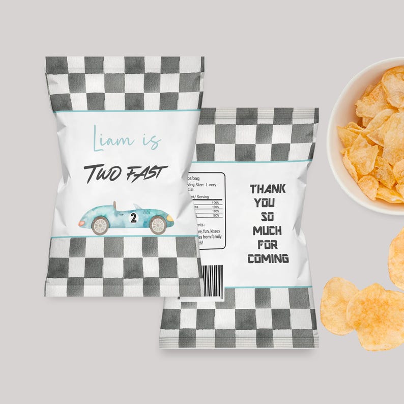 Editable Two Fast Birthday Chip Bag Race Car Birthday 2nd Birthday ...