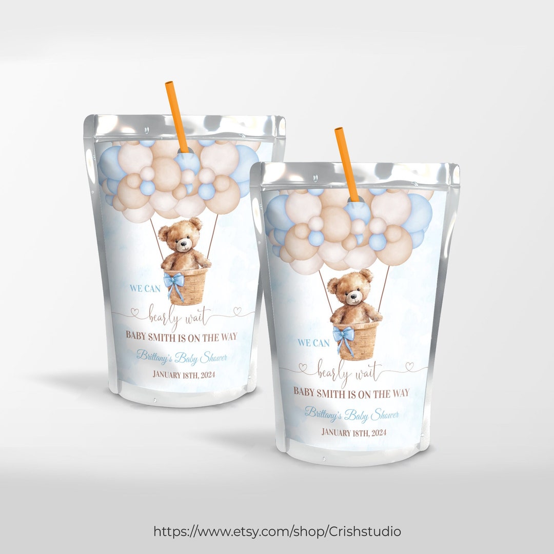 EDITABLE Teddy Bear Baby Shower Juice Labels Bear Baby Shower Teddy ...