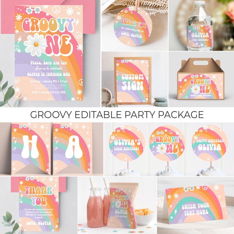 EDITABLE Groovy ONE Juice Label First Birthday Groovy Party Juice Pouch ...
