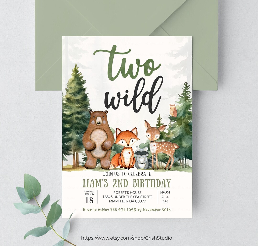 EDITABLE Two Wild Birthday Invitation Woodland Invitation Woodland ...