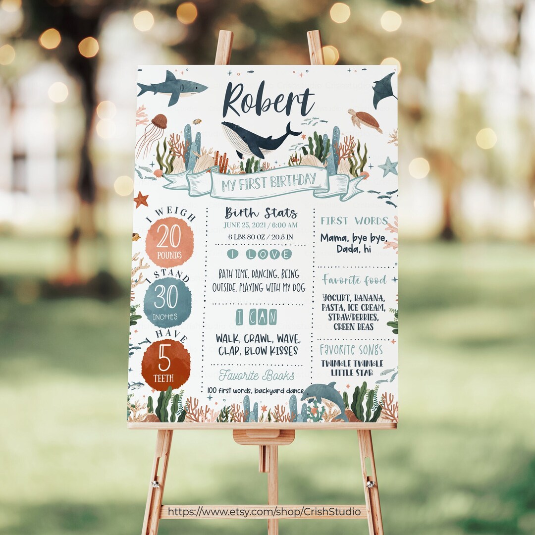 Under the Sea Milestone Poster Editable Ocean Theme Birthday Boy Whale ...