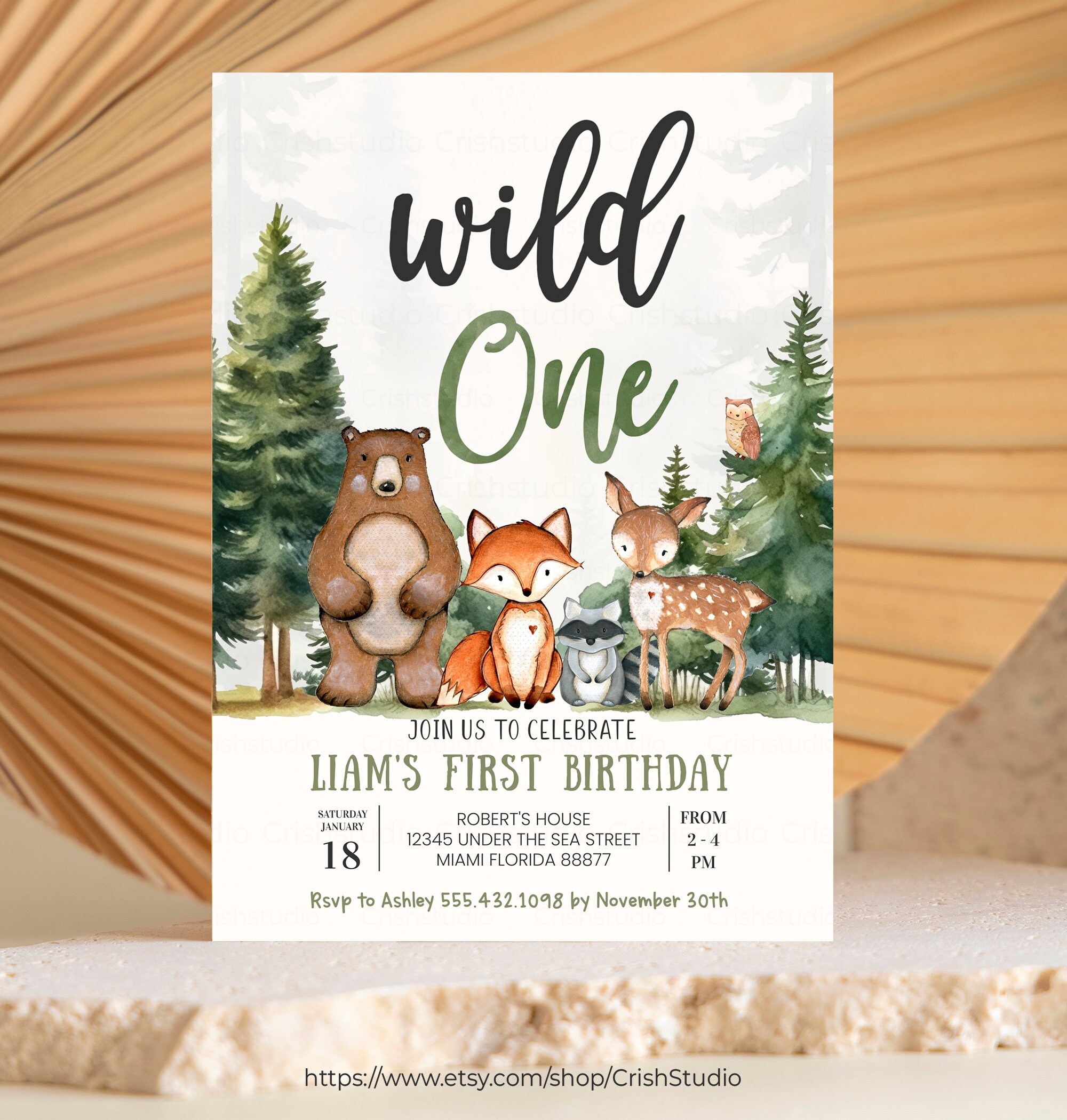 EDITABLE Wild One Invitation Woodland Invitation Woodland Animals Wild ...