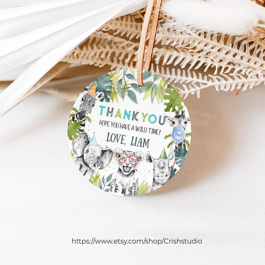Editable Party Animals Birthday Favor Tag Jungle Birthday Decorations ...