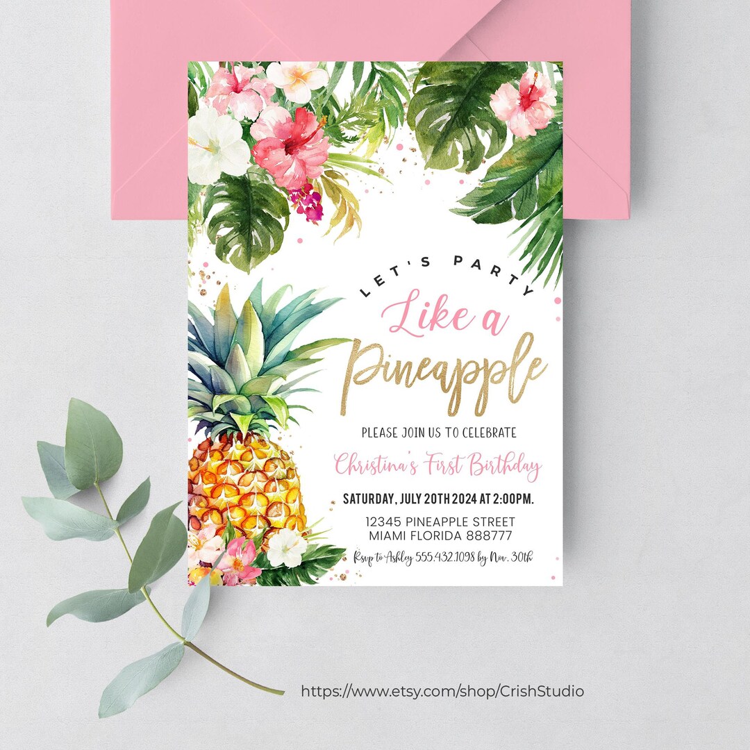 Editable Pineapple Birthday Invitation Pineapple Digital Invitation ...