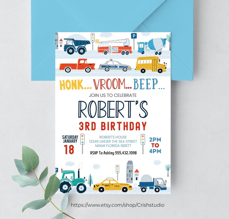 Editable Transportation Birthday Invitation Trucks Cars - Etsy