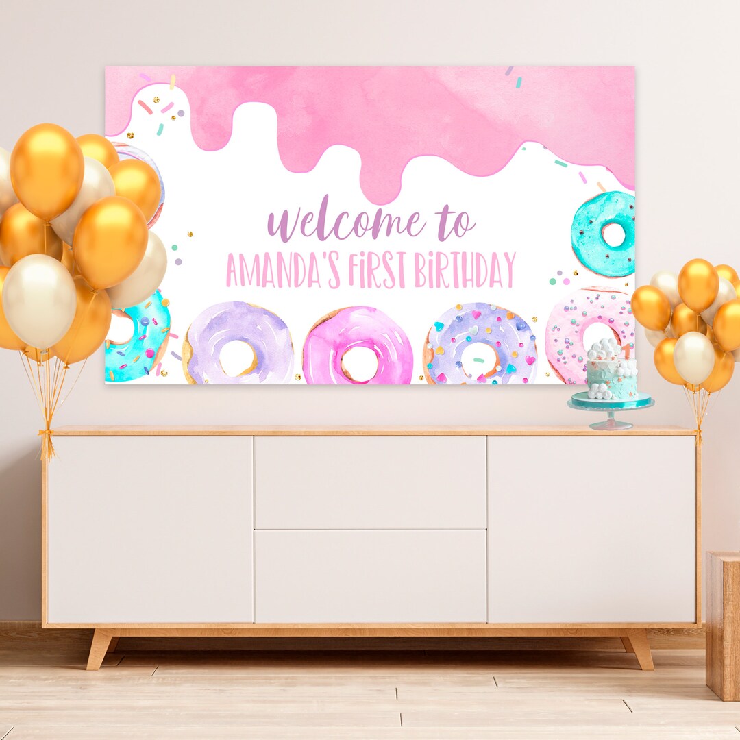 Sweet One Birthday Backdrop Donut Birthday Editable Donut Birthday ...