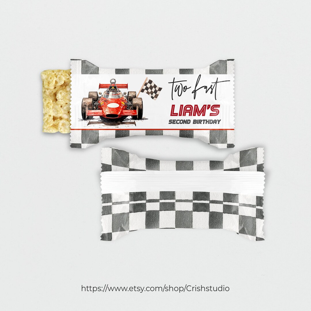 Editable TWO Fast Birthday Rice Treat Wrappers Race Car 2nd Birthday ...