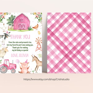EDITABLE Farm Birthday Thank You Card Party Favors Greeting Card Farm ...