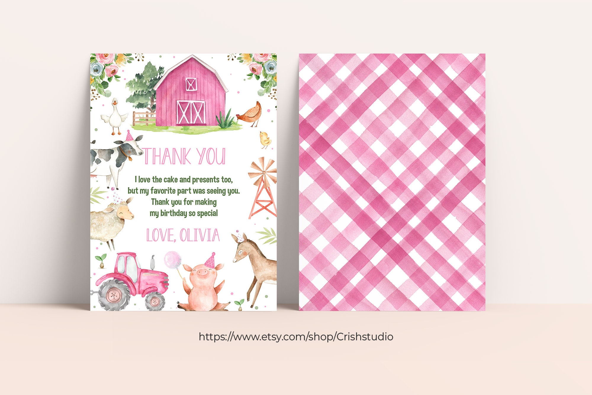 EDITABLE Farm Birthday Thank You Card Party Favors Greeting Card Farm ...
