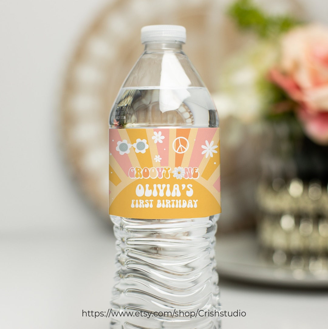 EDITABLE Groovy ONE Water Bottle Labels Custom Water Bottle First ...