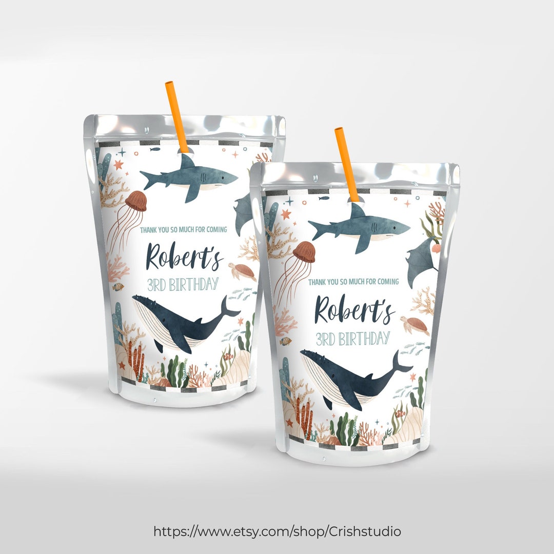 Under the Sea Juice Label Editable Ocean Theme Birthday Boy Whale ...